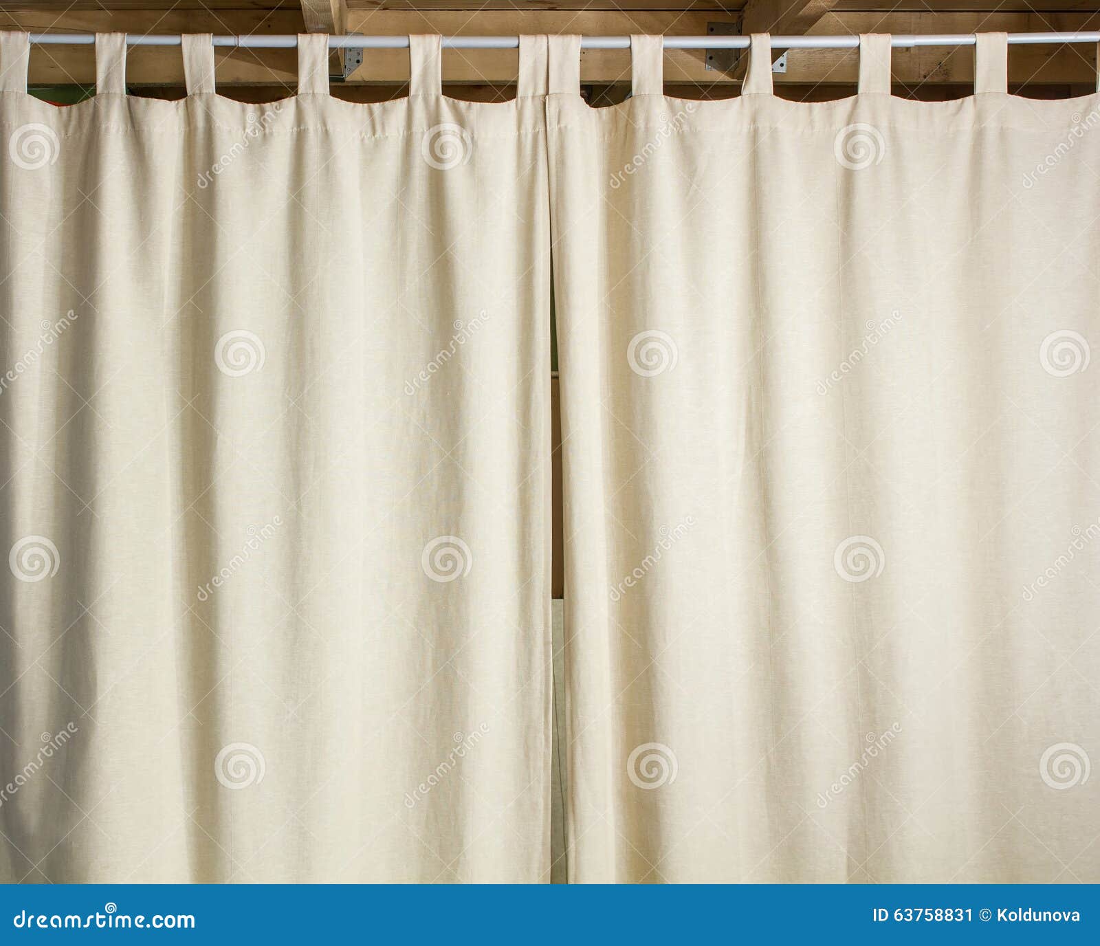 Ivory Curtain Hanging on a Metal Rod Stock Image - Image of silver ...