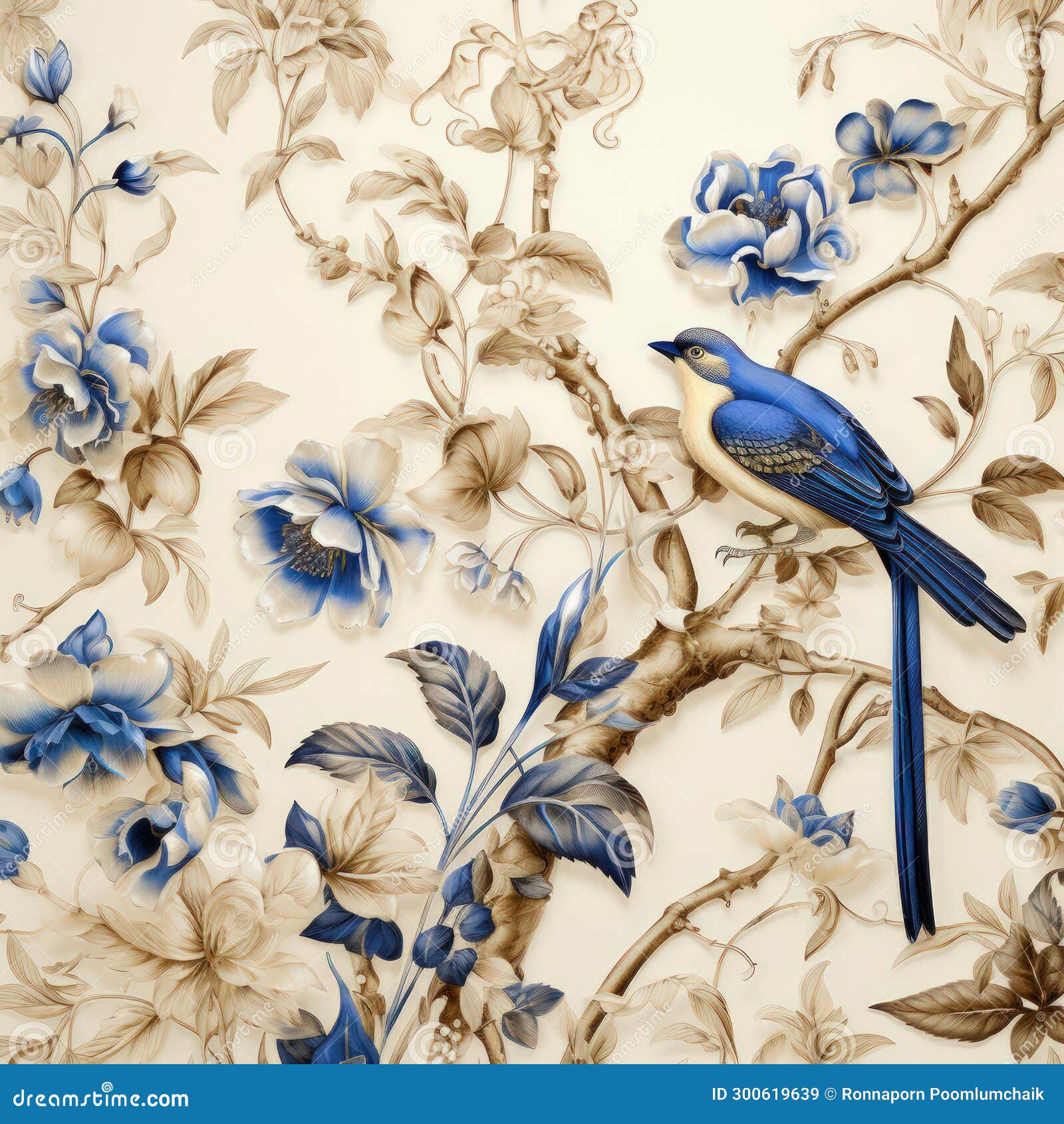 Ivory Fabric with a Blue Floral Pattern Stock Illustration ...