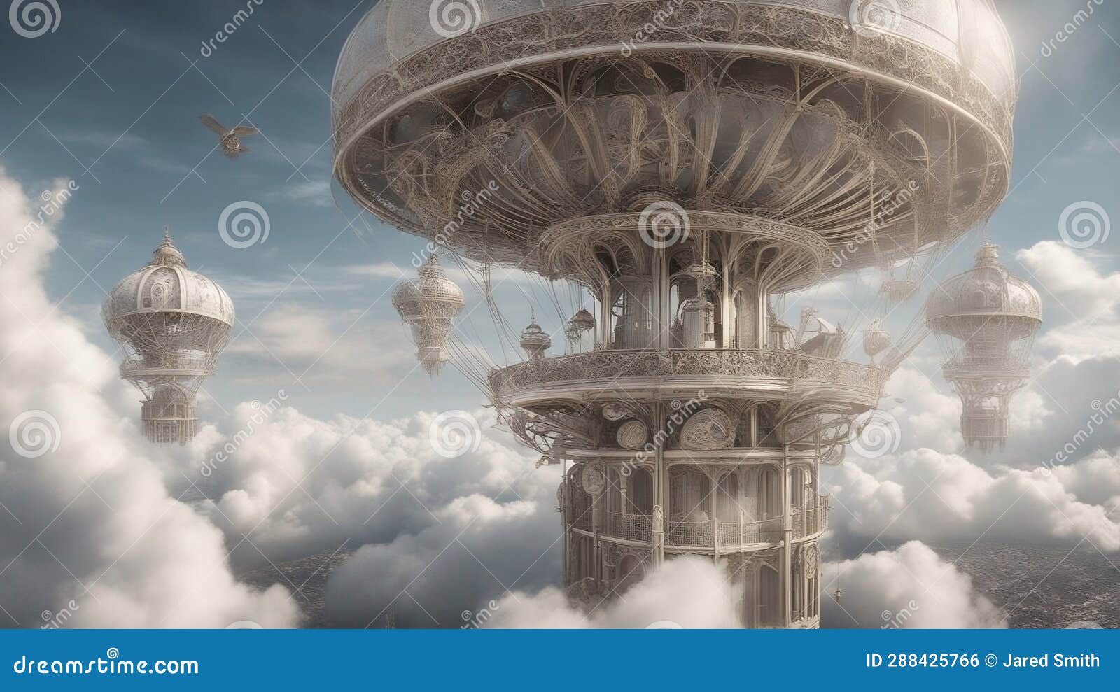 Ivory Steampunk Floating Cloud City Ai Created Stock Illustration ...