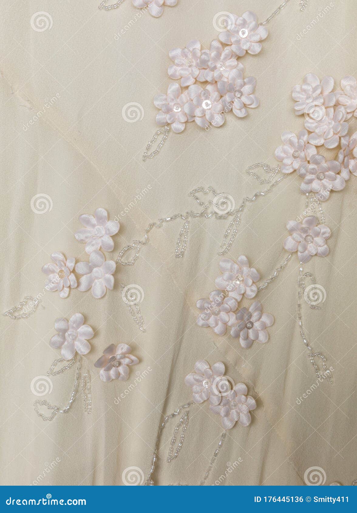 Ivory Wedding Fabric with Flower and Beaded Background Stock Photo ...