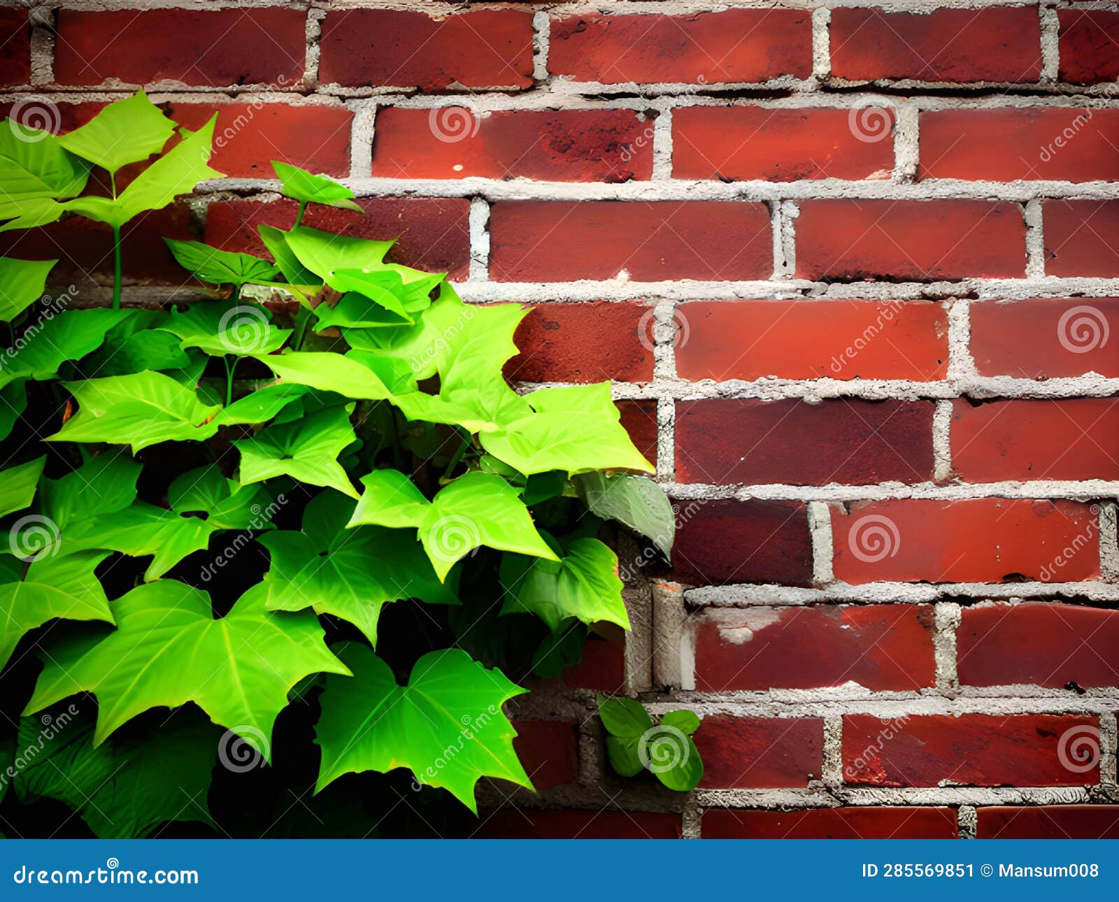 Ivy Leaves on Brick Wall Background, Ai Generated Stock Illustration ...
