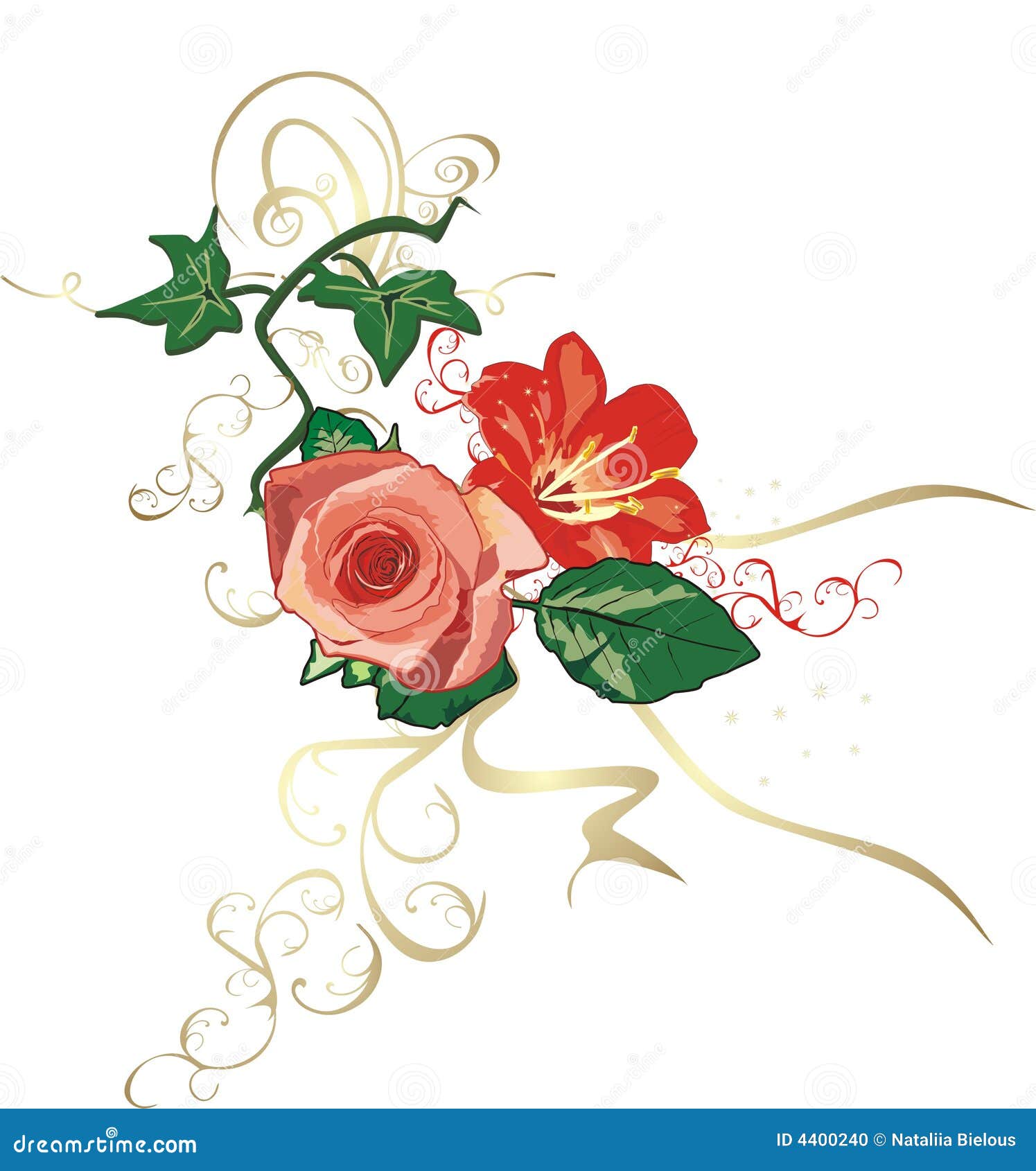 Ivy, Lily and Rose. Decorative Elements Stock Vector - Illustration of ...