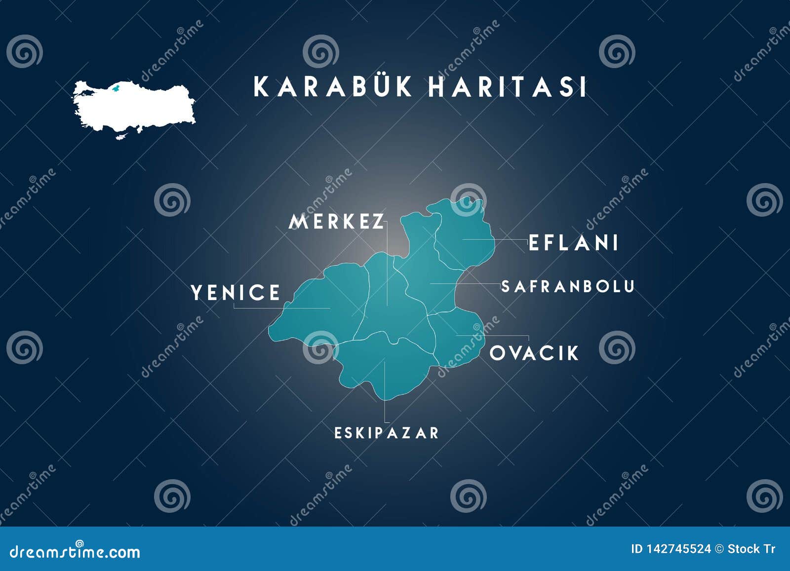 Karabuk Districts Safranbolu, Eskipazar, Eflani, Ovacik, Yenice Map ...