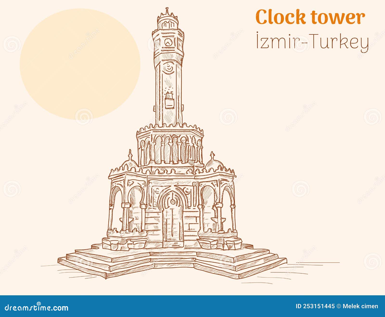 Izmir Clock Tower Hand Drawing Vector Illustration Stock Vector ...