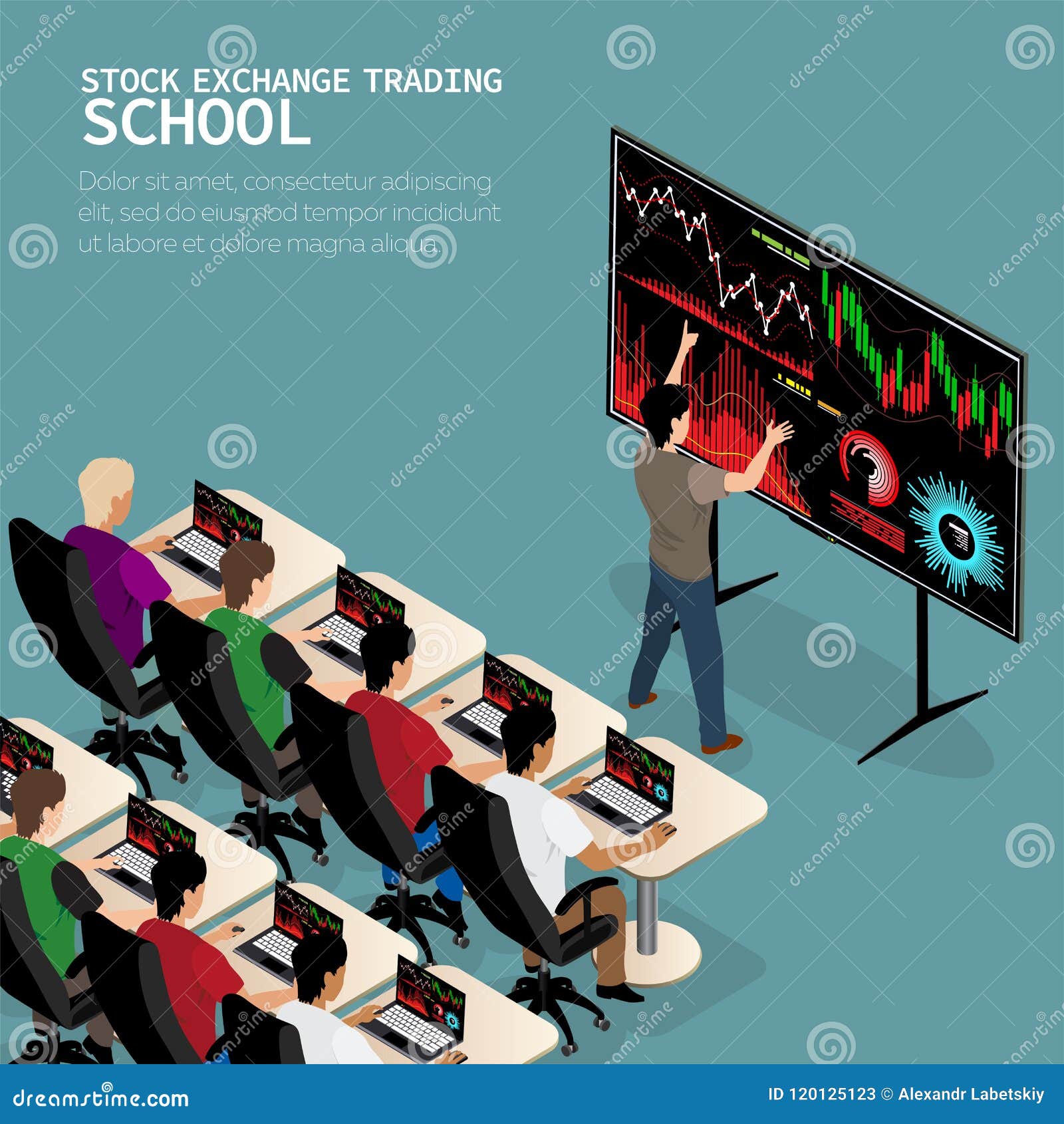Izometric trader school stock vector. Illustration of crypto - 120125123