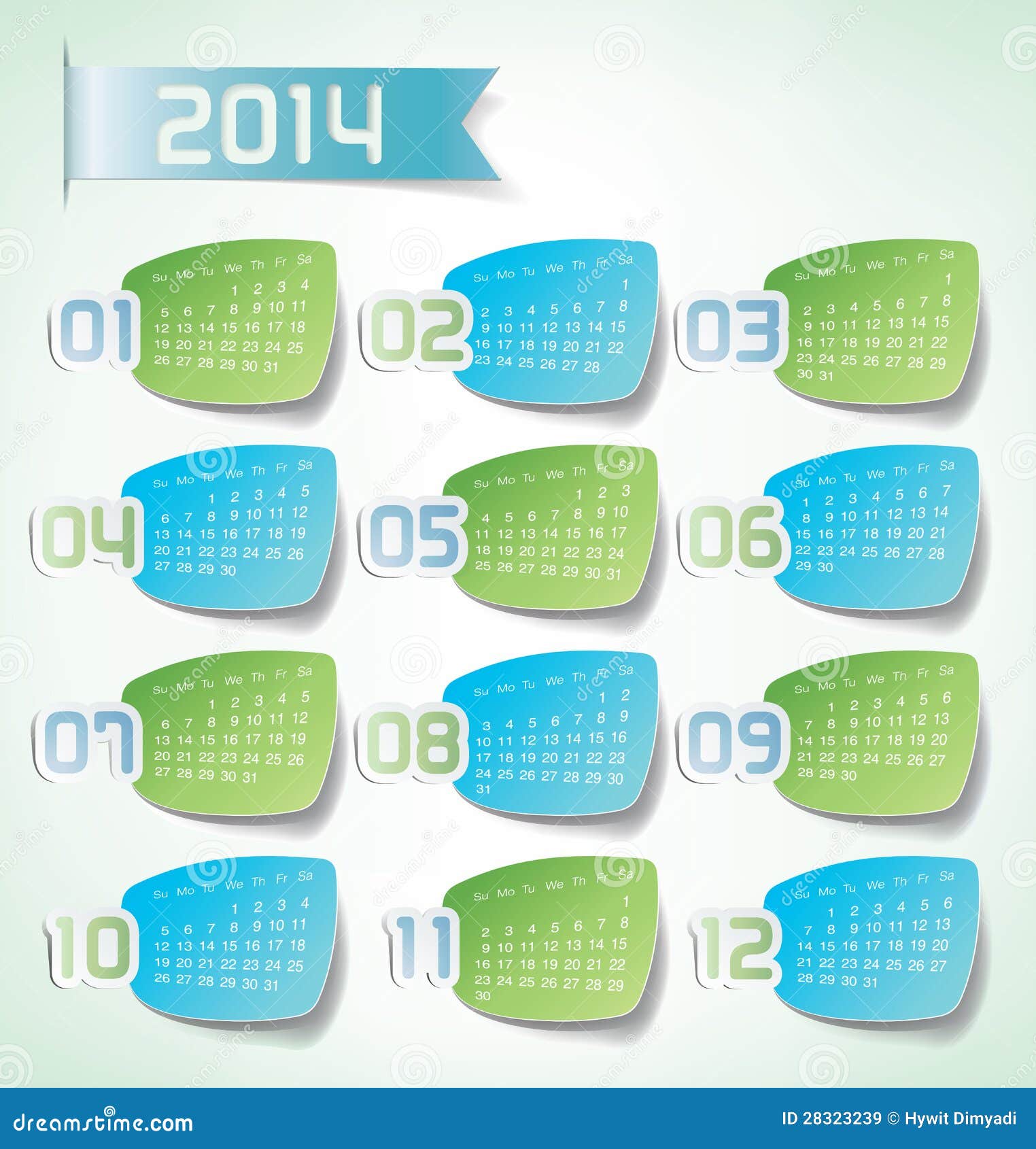 Jährlicher Kalender 2014 stock abbildung. Illustration von januar ...