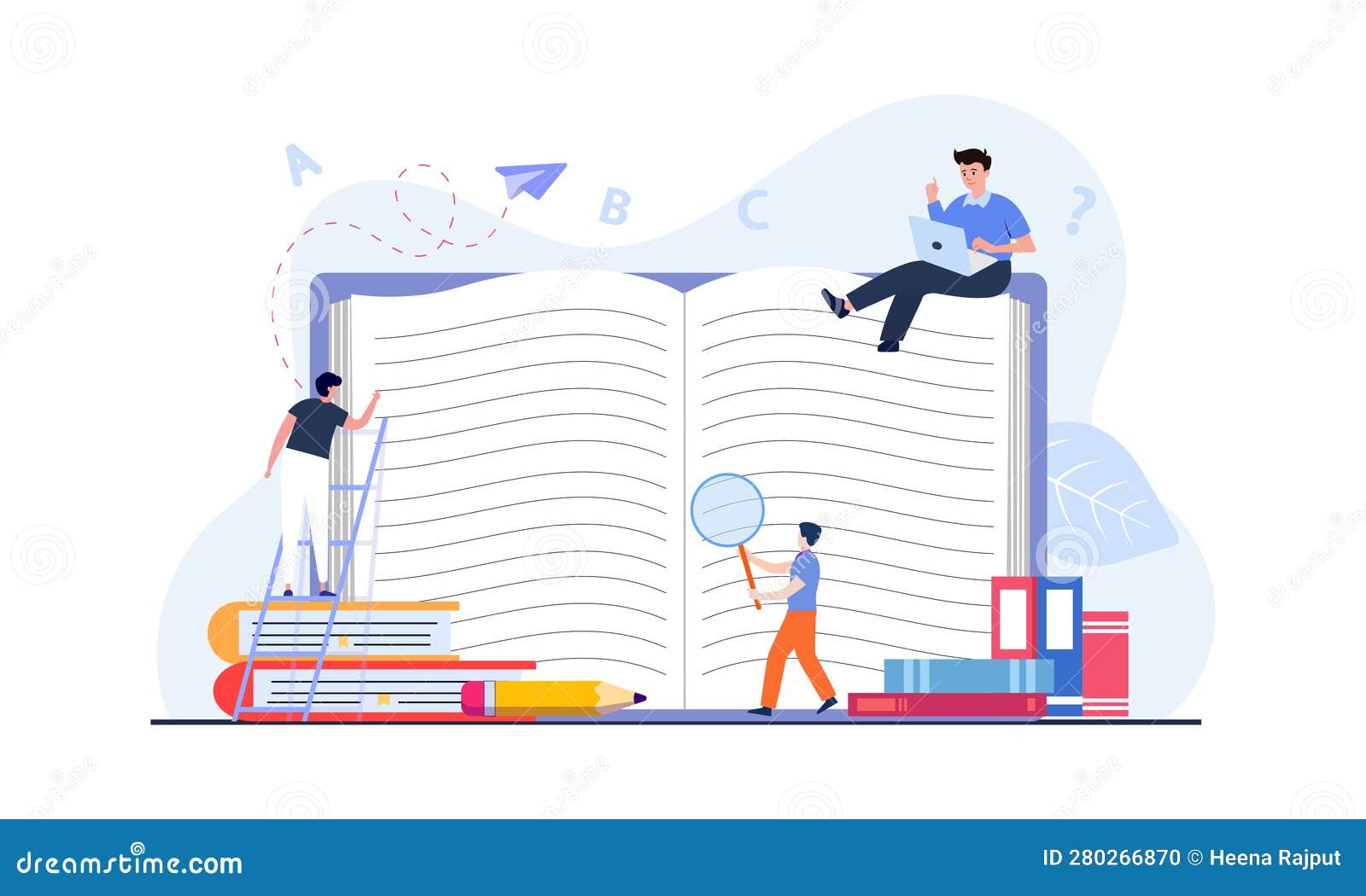 Reading an Open Huge Book, Students Study in School, College or ...