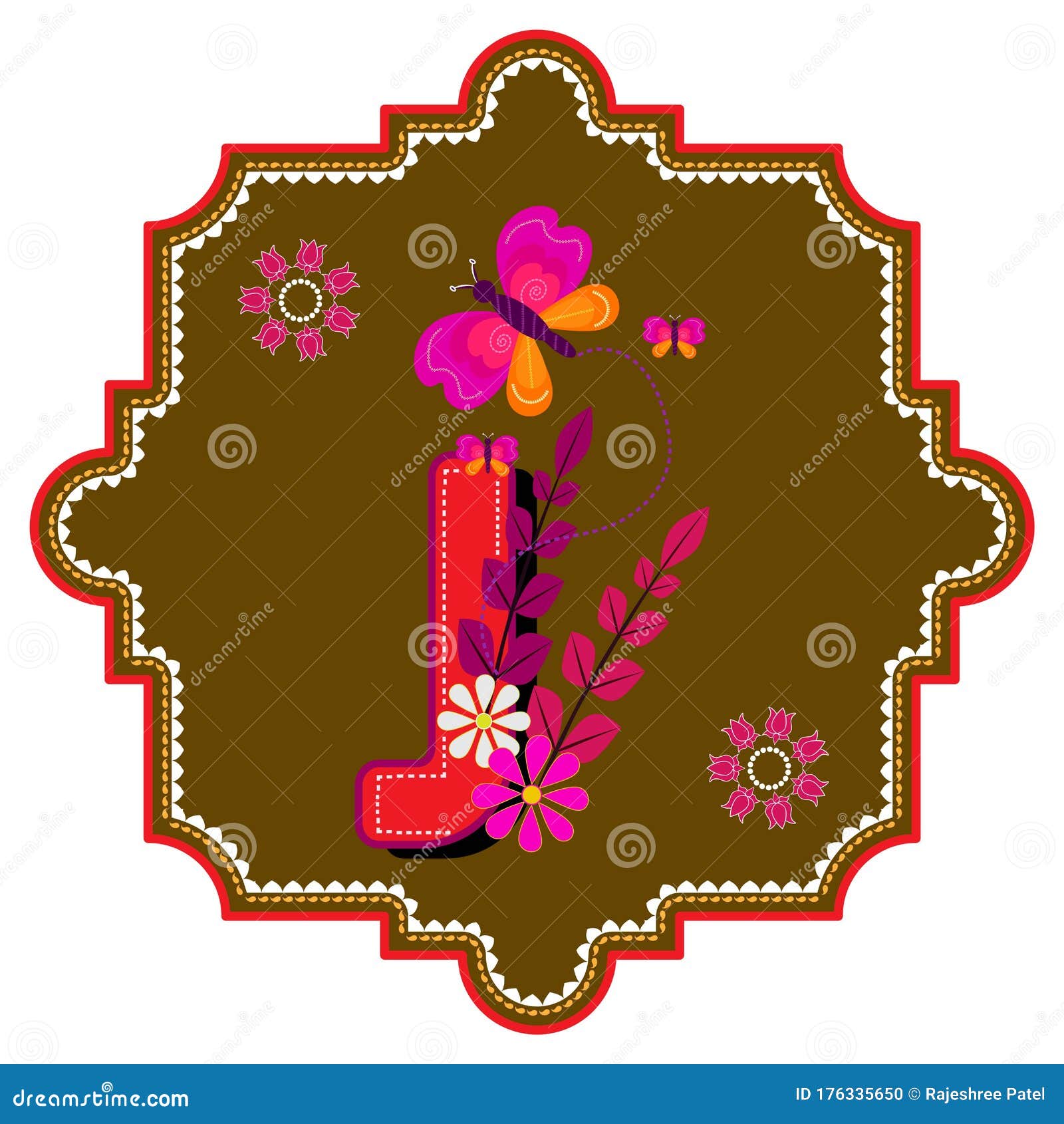 Letter J. Alphabet J Sticker. Floral Type with Butterflies. Lotus and ...