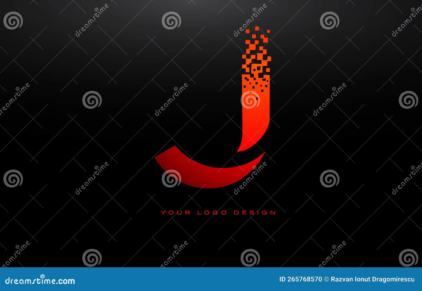 J Initial Letter Logo Design with Digital Pixels in B Red Colors Stock ...