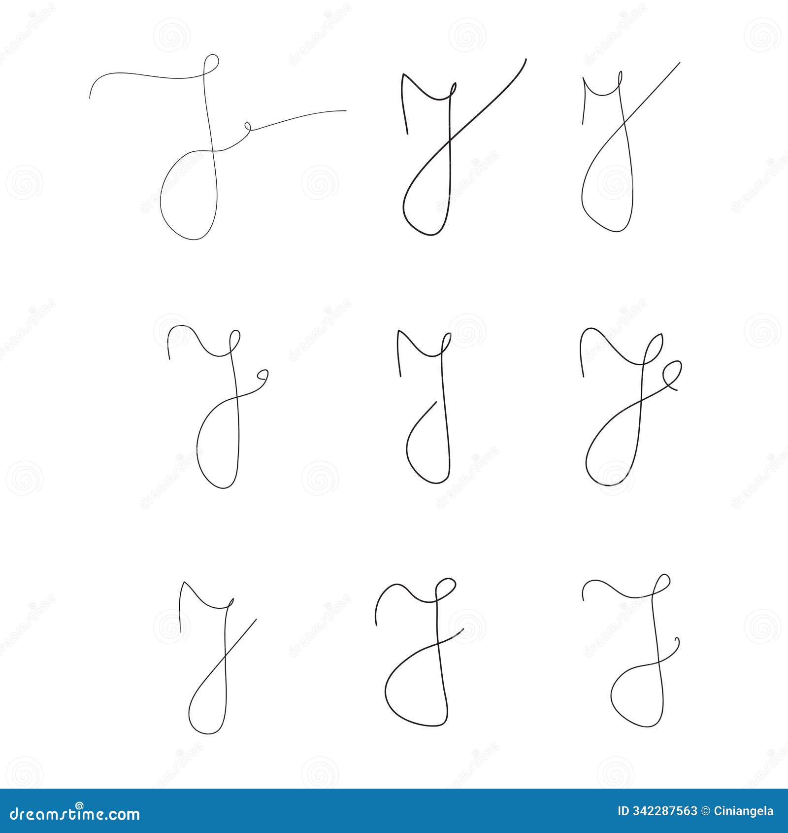 J Letter Initial Cursive Hand Written Calligraphic Alphabet Set for ...