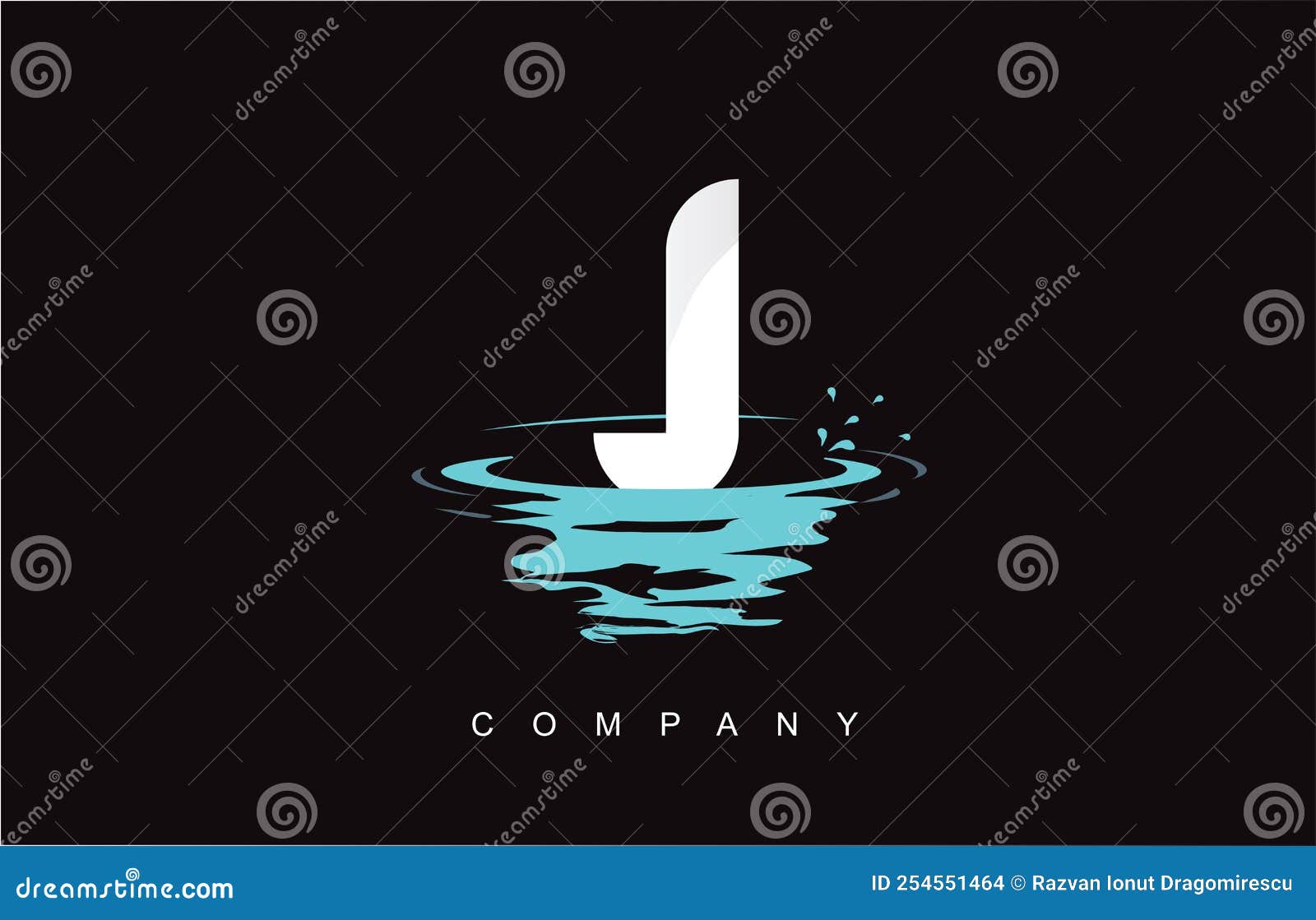 J Letter Logo Design with Water Splash Ripples Drops Reflection Stock ...