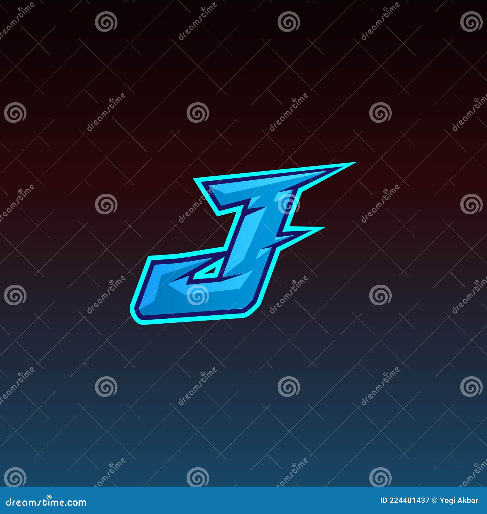 J Logo ESport Gaming Initial Design Vector Template in Blue Color Stock ...