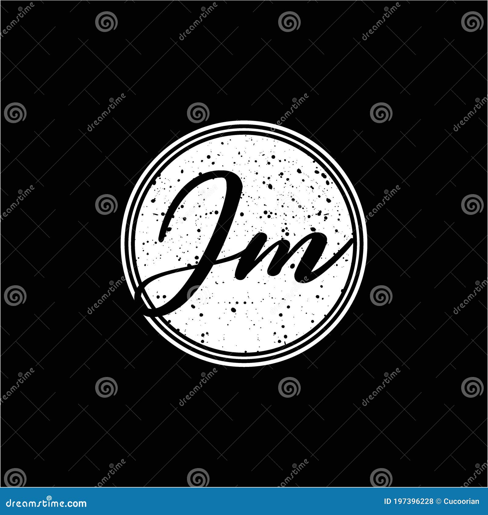 J M Initial Handwriting in Black and White Circle Frame Design Stock ...