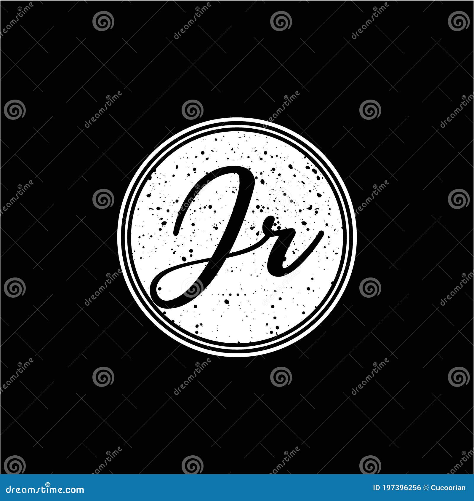J R Initial Handwriting in Black and White Circle Frame Design Stock ...