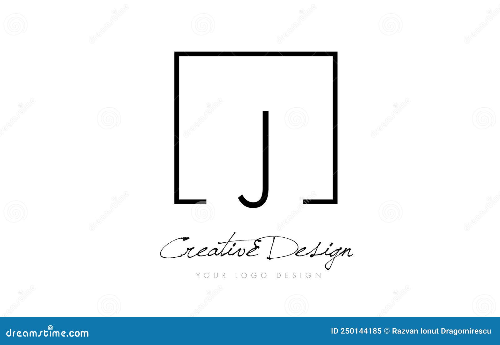 J Square Frame Letter Logo Design with Black and White Colors Stock ...