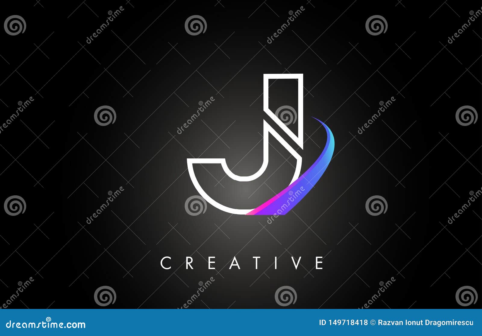 J Trendy Modern Letter Logo Design Monogram And Creative Swoosh On Black Background Stock Vector