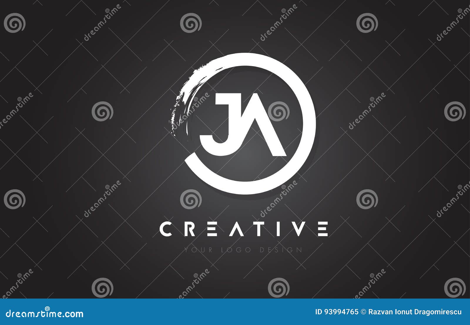 JA Circular Letter Logo with Circle Brush Design and Black Background ...