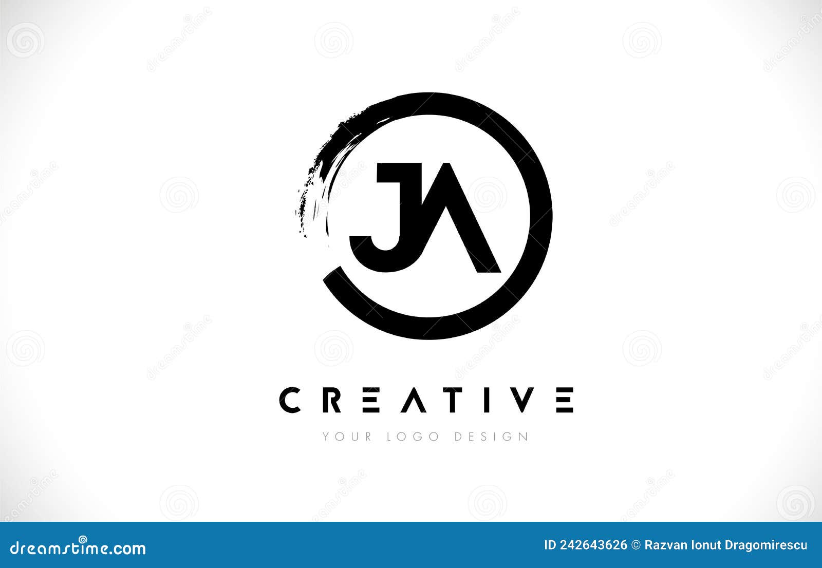JA Letter Logo with Circle Brush Design and White Background Stock ...