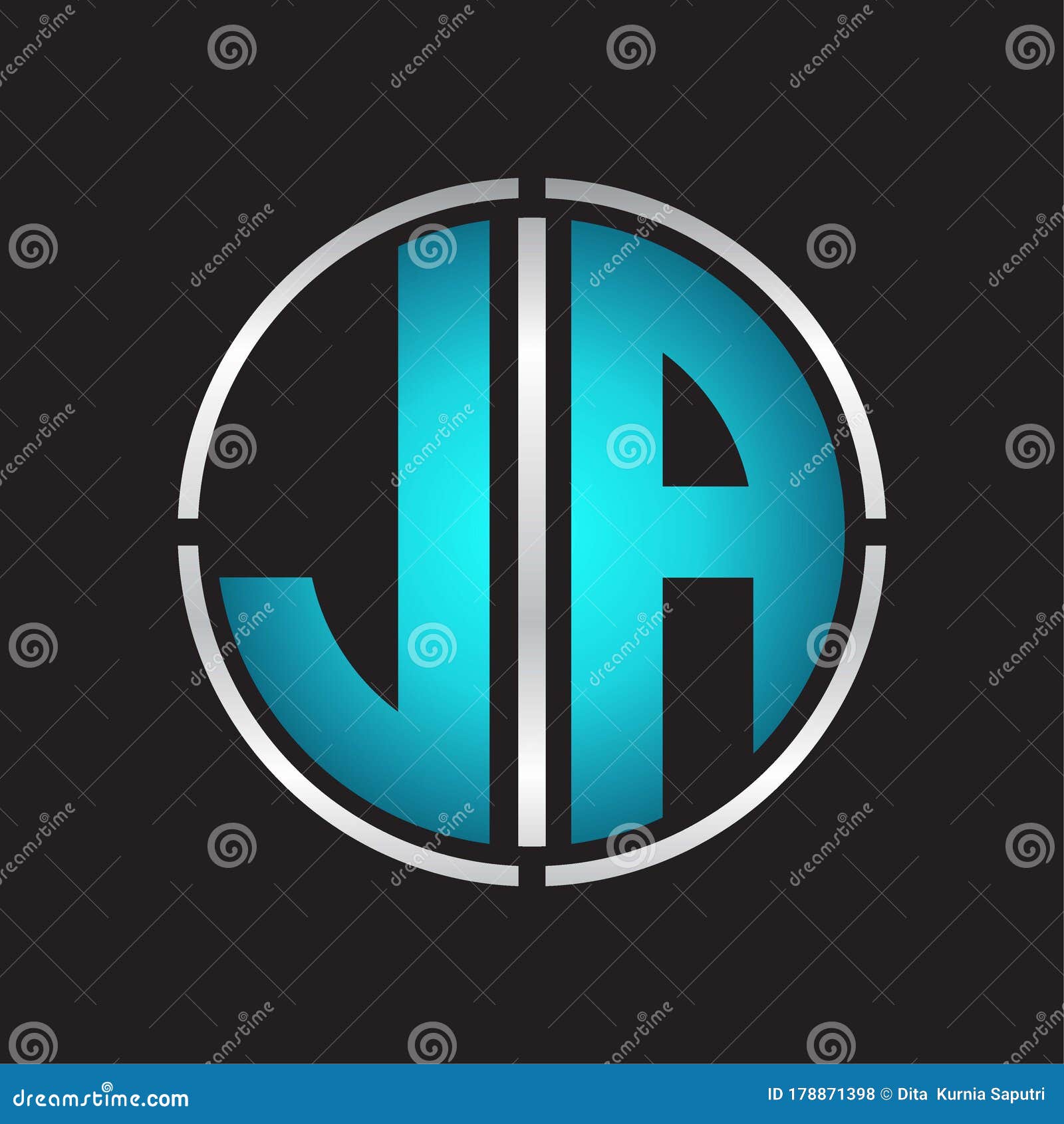 JA Logo Initial with Circle Line Cut Design Template on Blue Colors ...