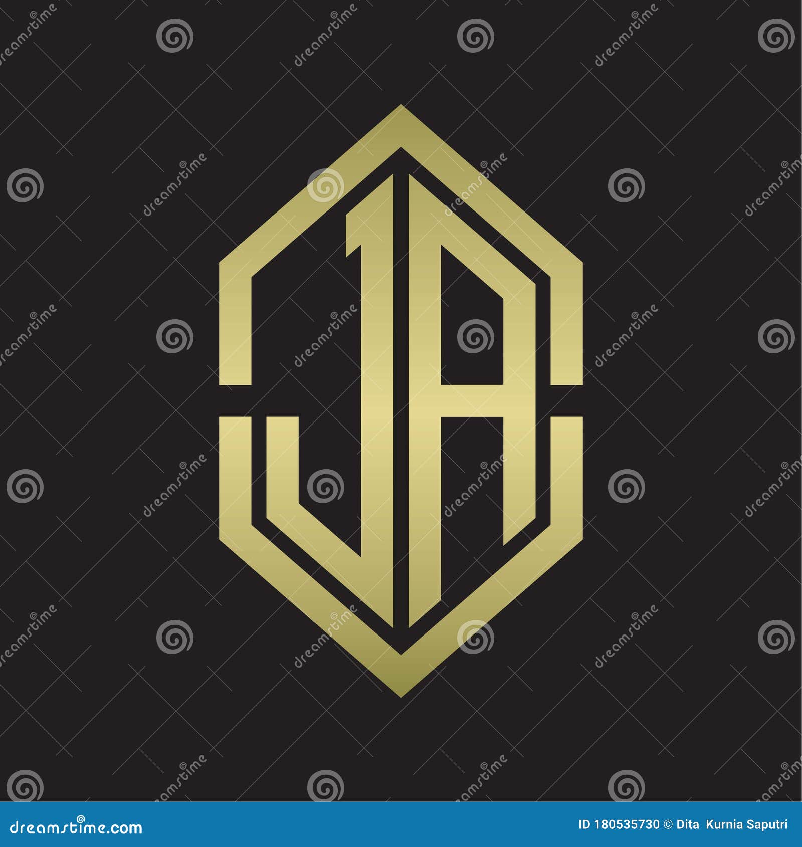 JA Logo Monogram with Hexagon Shape and Outline Slice Style with Gold ...