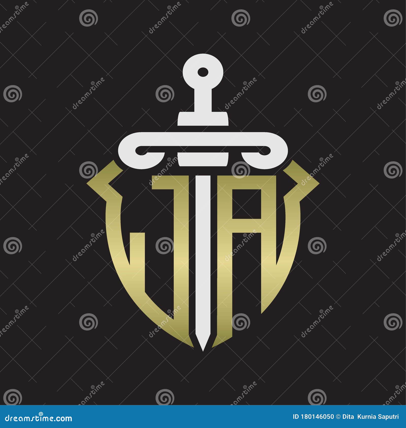 JA Logo Monogram with Sword and Shield Combination Isolated with Gold ...