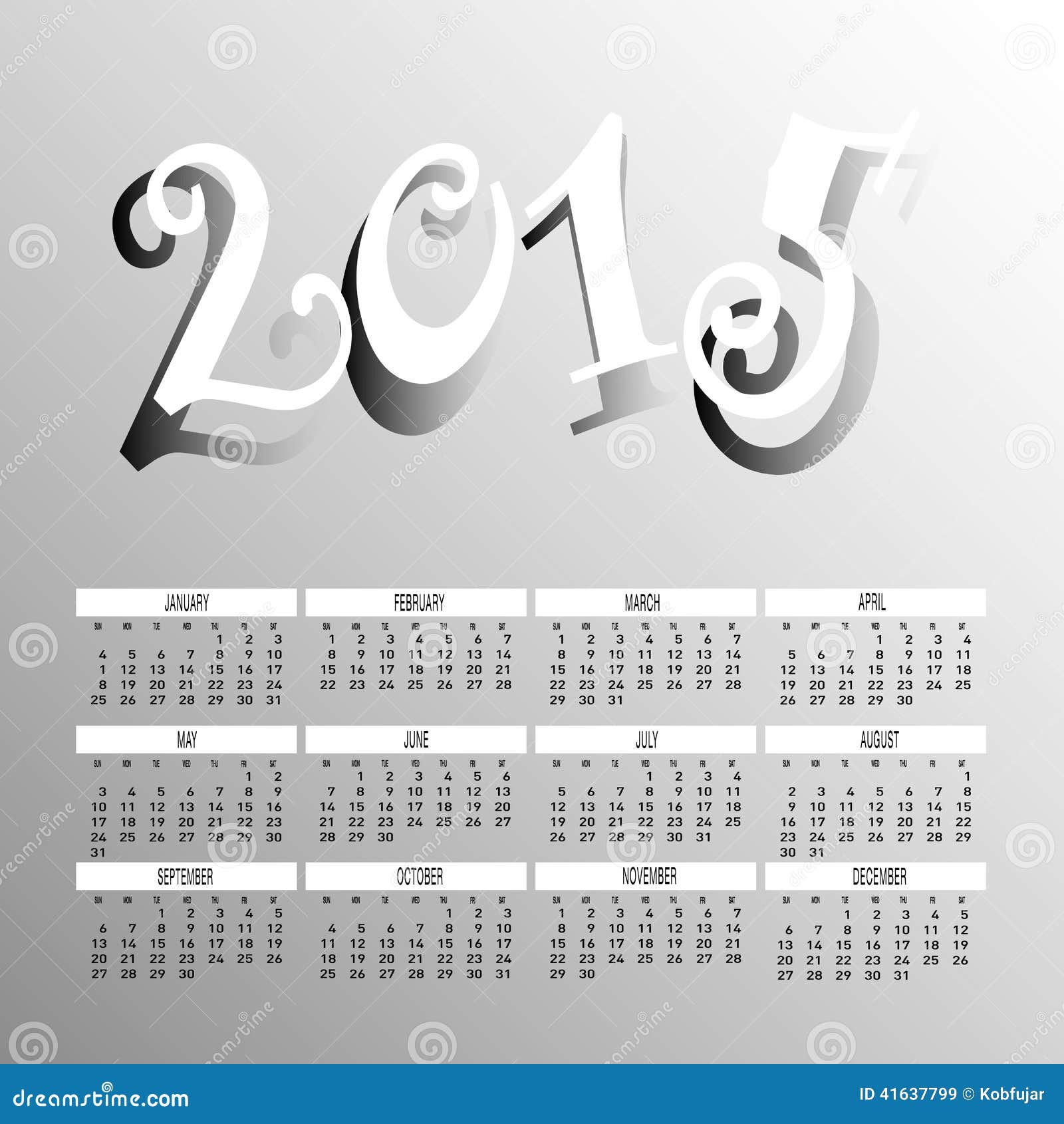 Jaar 2015 Twee Tone Color Calendar Vector Vector Illustratie ...