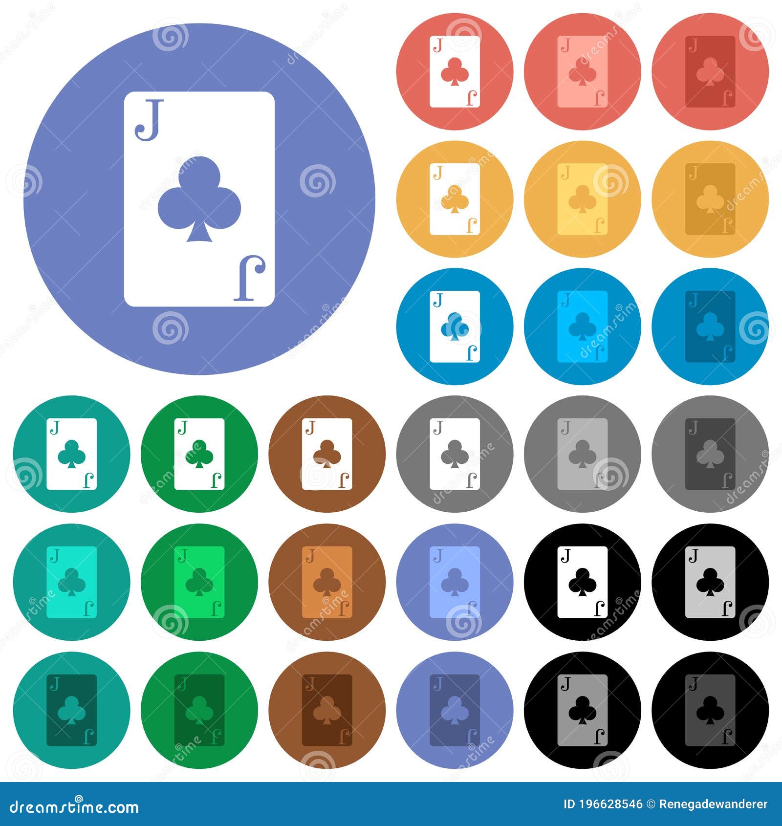 Jack of Clubs Card Round Flat Multi Colored Icons Stock Vector ...