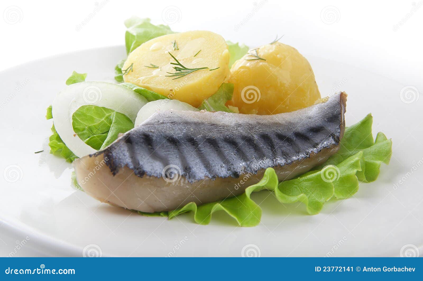 Jack mackerel with potato stock image. Image of plate - 23772141