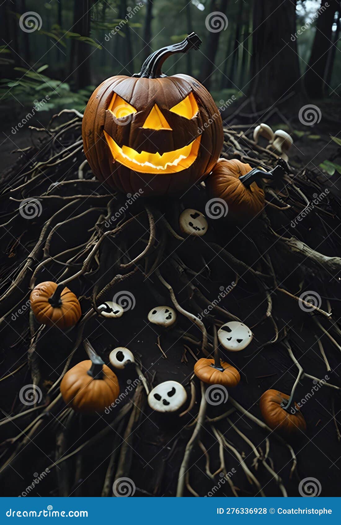 Jack O Lantern Lit on a Tree Stump Stock Illustration - Illustration of autumn, twilight: 276336928