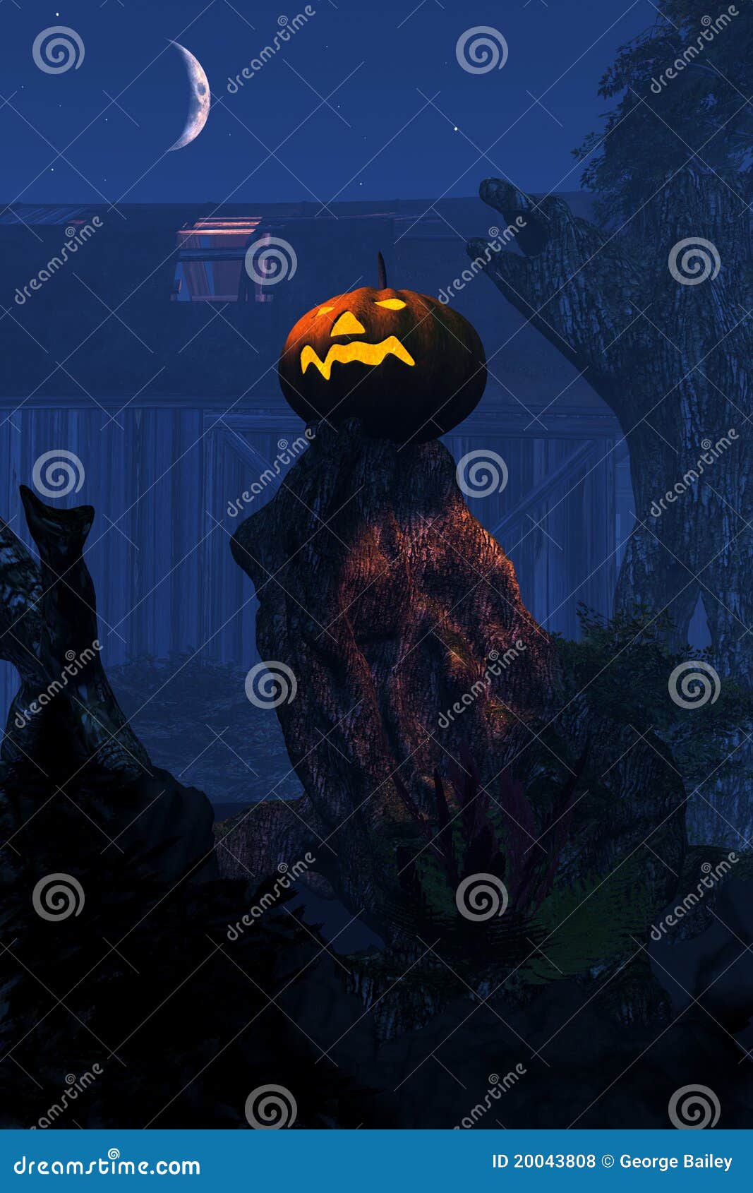 Jack O Lantern on a Tree Stump Stock Illustration - Illustration of ...