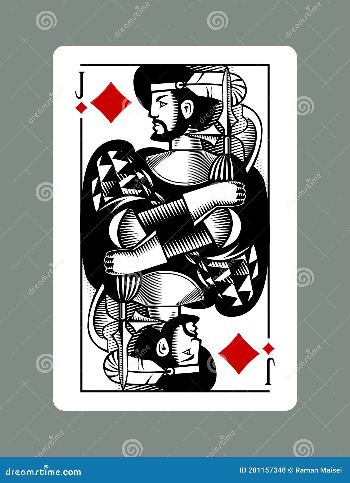 Jack Playing Card of Diamonds Suit in Vintage Engraving Drawing Style ...