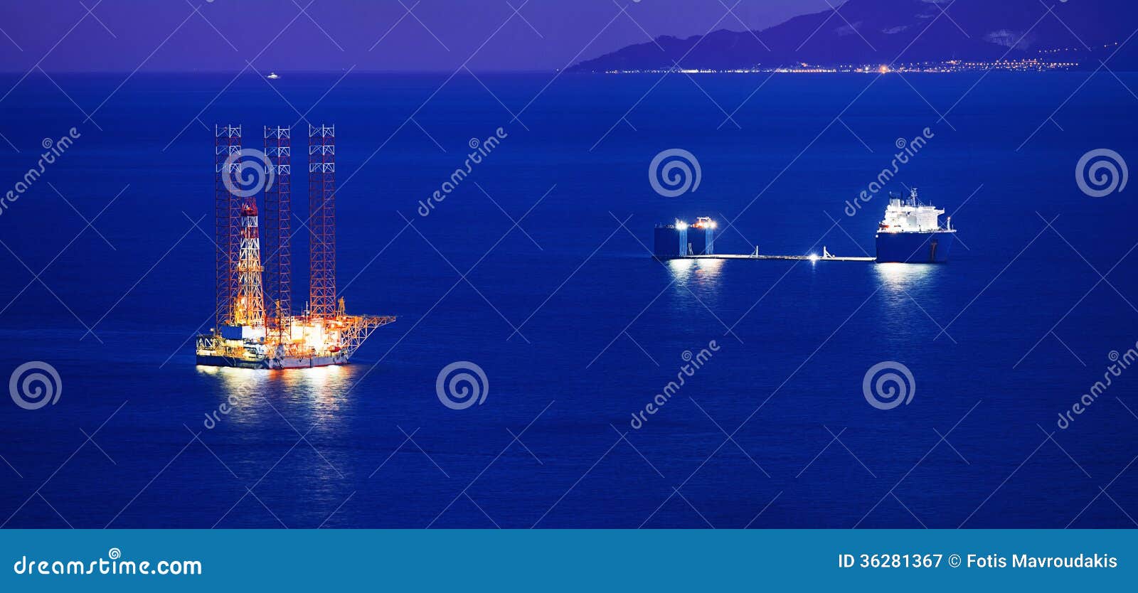 Jack Up Rig and a Cargo Ship Stock Image - Image of gasoline, heavy ...