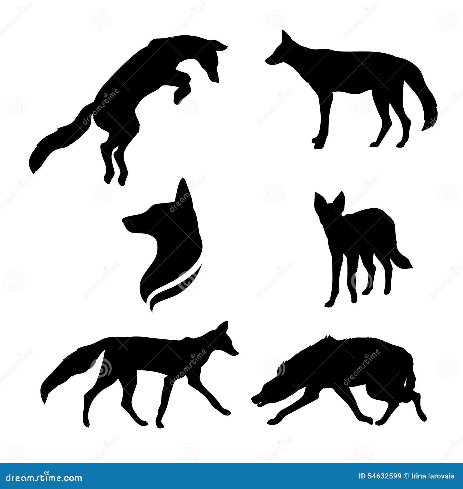 Jackal set vector stock vector. Illustration of silhouette - 54632599