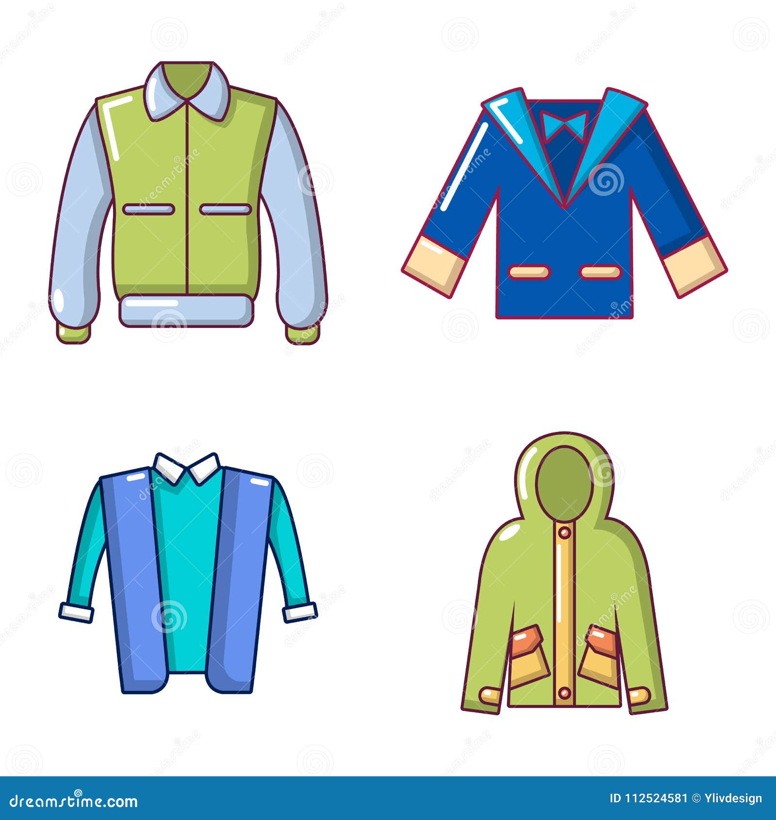 Jacket Icon Set, Cartoon Style Stock Vector - Illustration of female ...