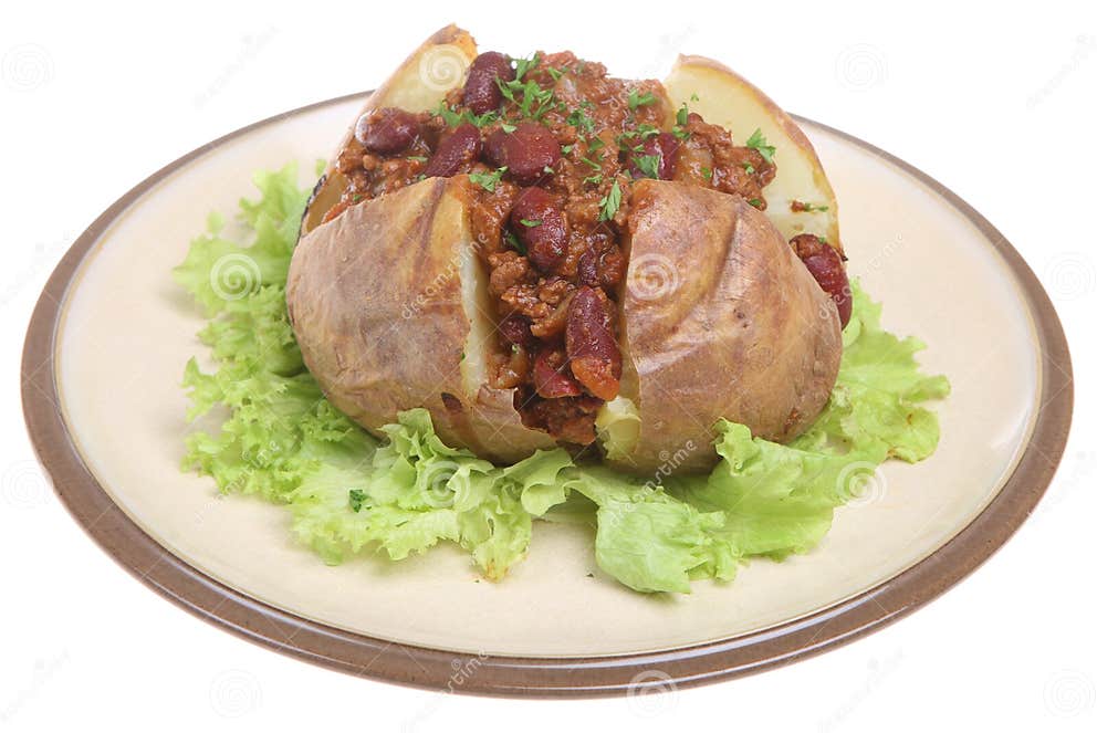 Jacket Potato with Chilli stock image. Image of garnished - 13459399