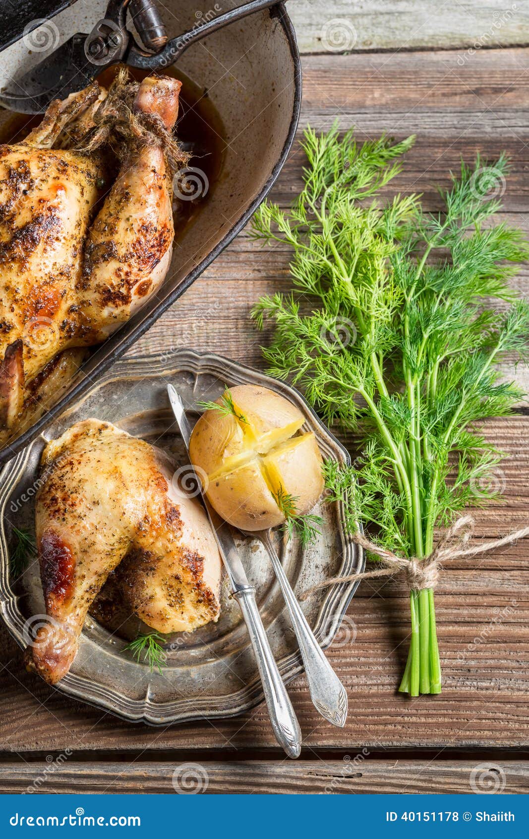 Jacket Potato with Dill and Roasted Chicken Stock Photo - Image of ...