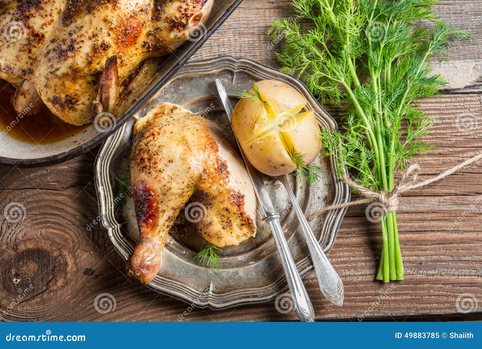 Jacket Potato with Dill and Roasted Chicken Stock Image - Image of herb ...