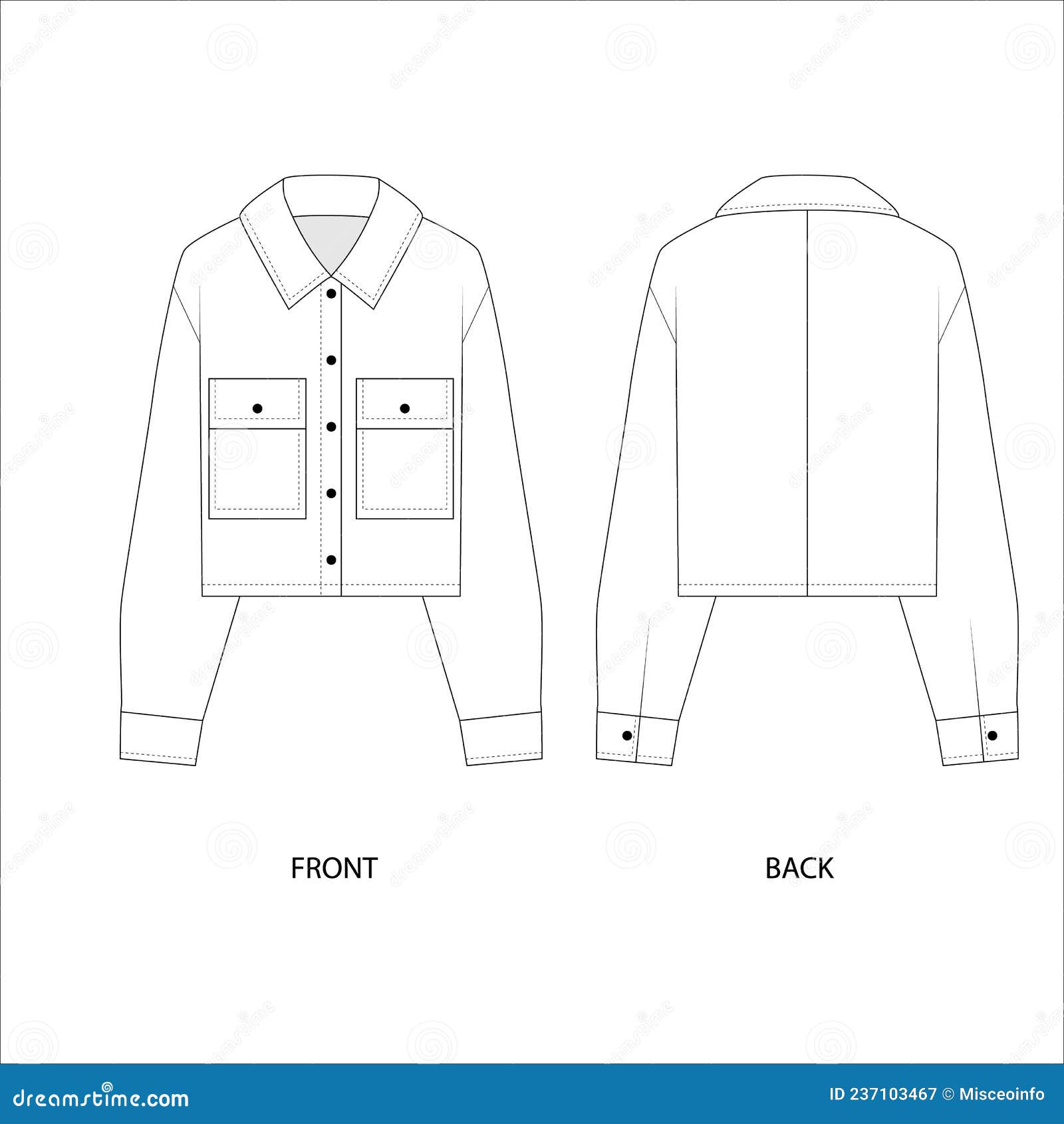 Illustration of a Cropped Shirt. Jacket with Pockets Template Design ...