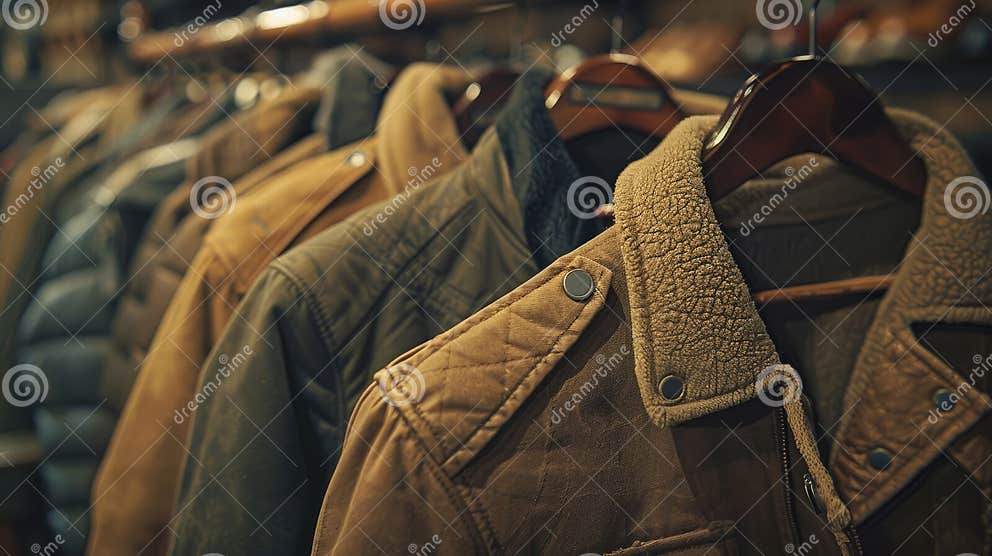 Jackets hanging in a store stock image. Image of display - 356578939