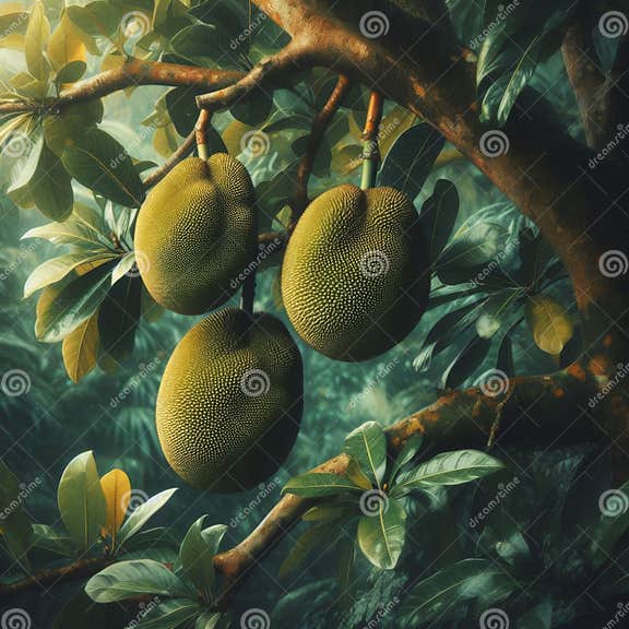 Closeup of Jackfruit Tree on the Field Stock Illustration ...