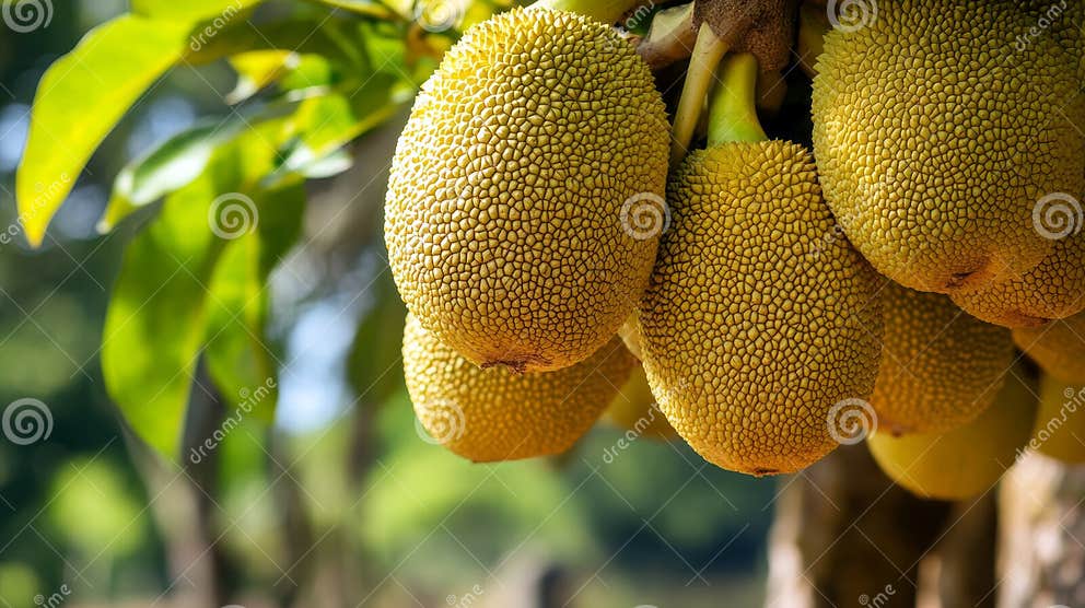 Jackfruit Growing on Tree stock illustration. Illustration of nature ...