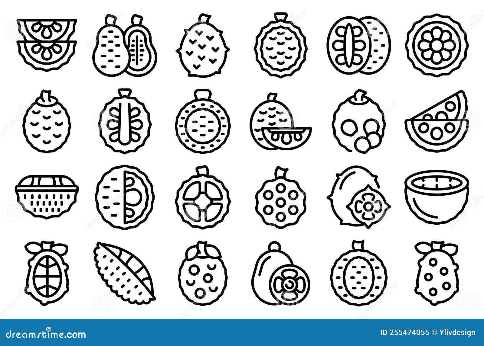 Jackfruit Icons Set Outline Vector. Vegan Peeled Stock Vector ...