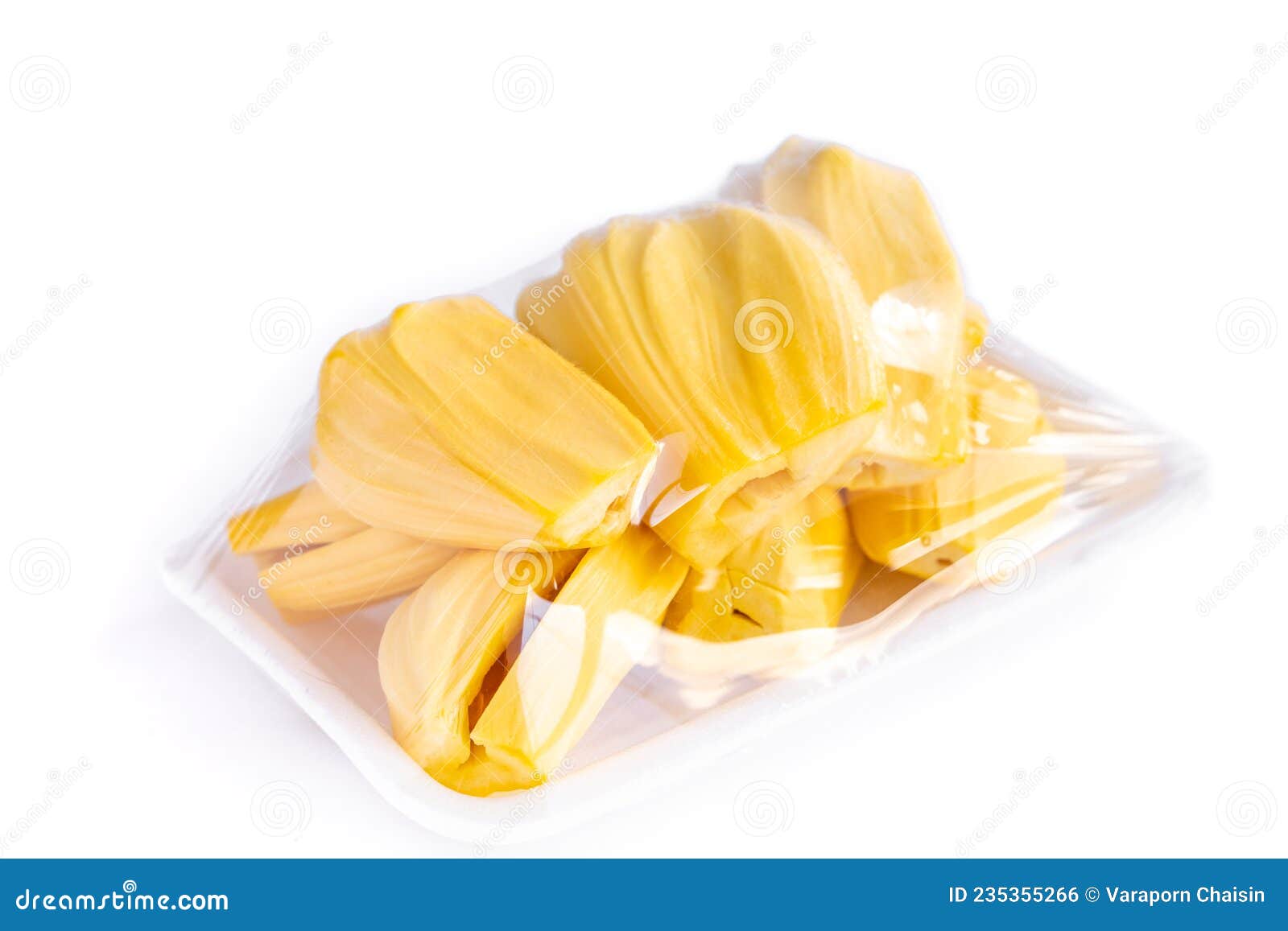 Jackfruit Packing in Foam Tray Wrapped with Plastic Isolate on White ...