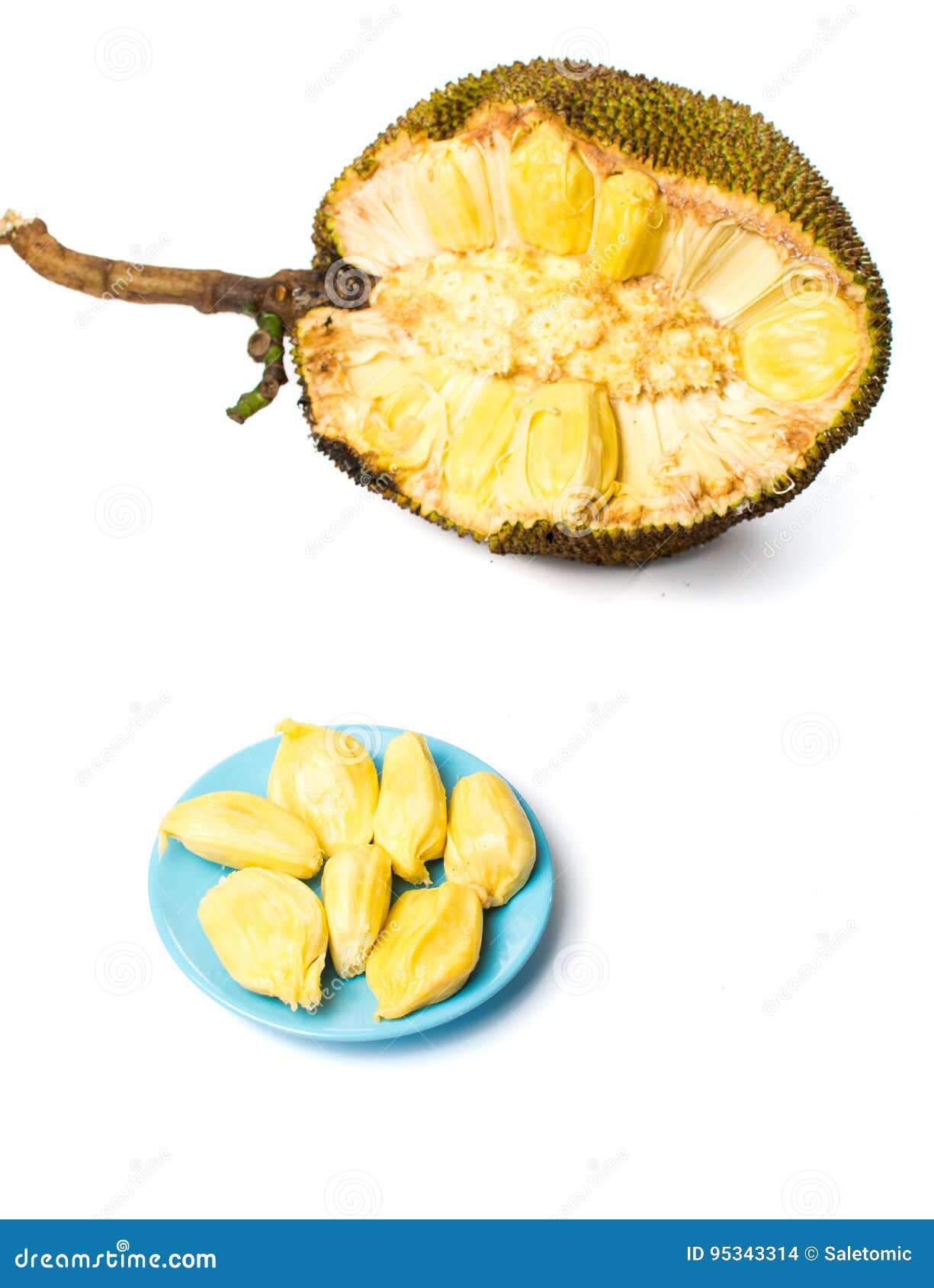 Jackfruit Pieces on a Blue Plate Isolated Stock Photo - Image of open ...