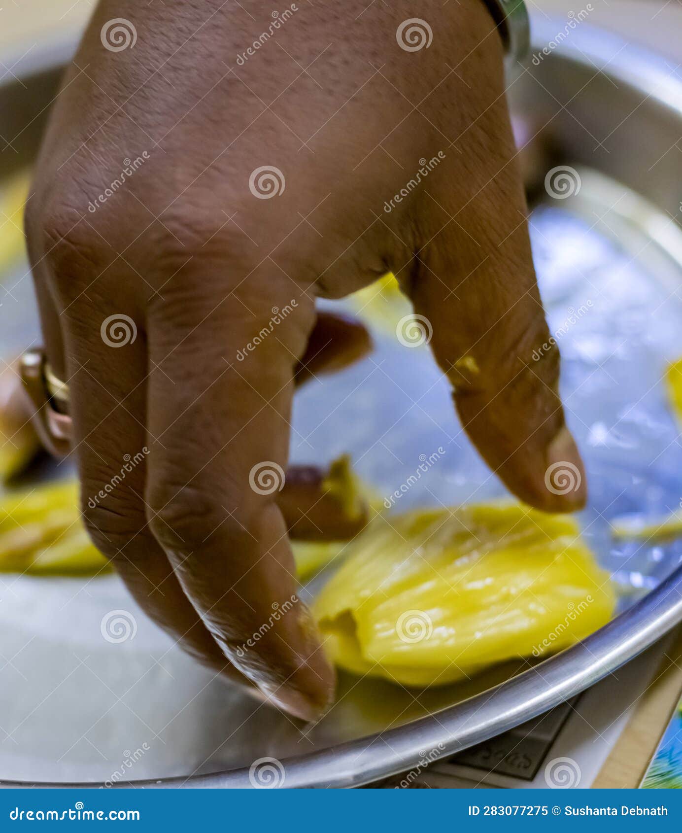 A Jackfruit Pulp is Being Picked for Eating Stock Image - Image of ...