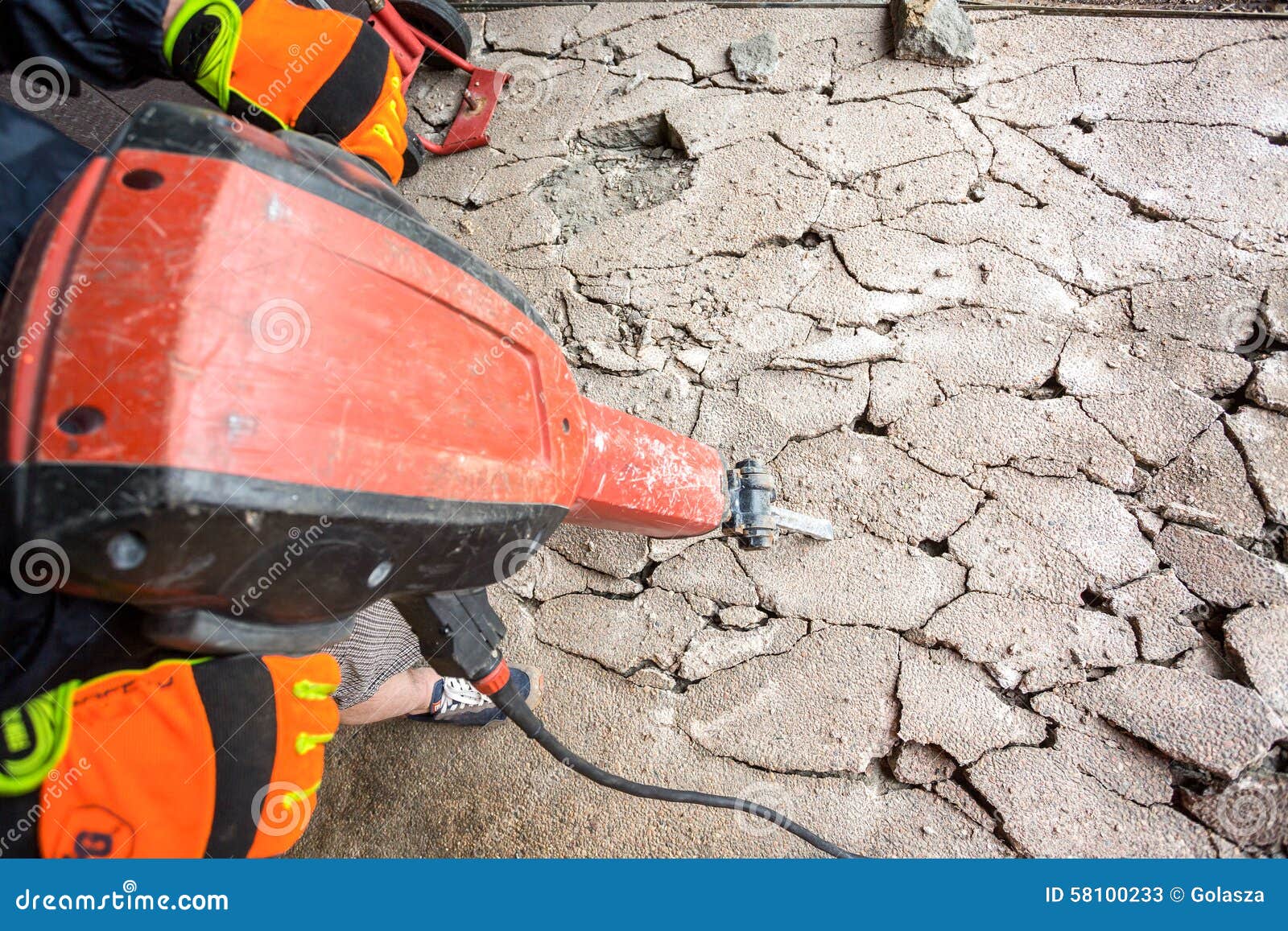 Jackhammer in action stock image. Image of pavement, drill - 58100233