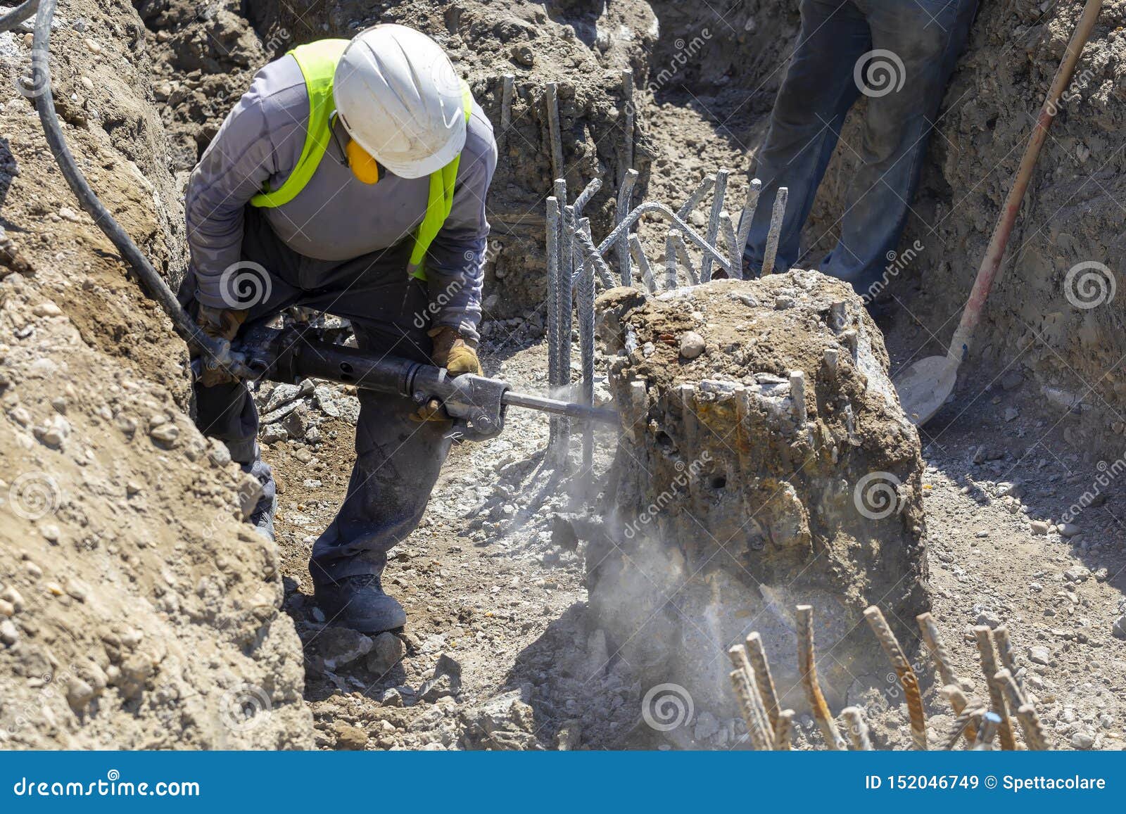 Jackhammer Break Reinforced Concrete Pillar Stock Image - Image of ...