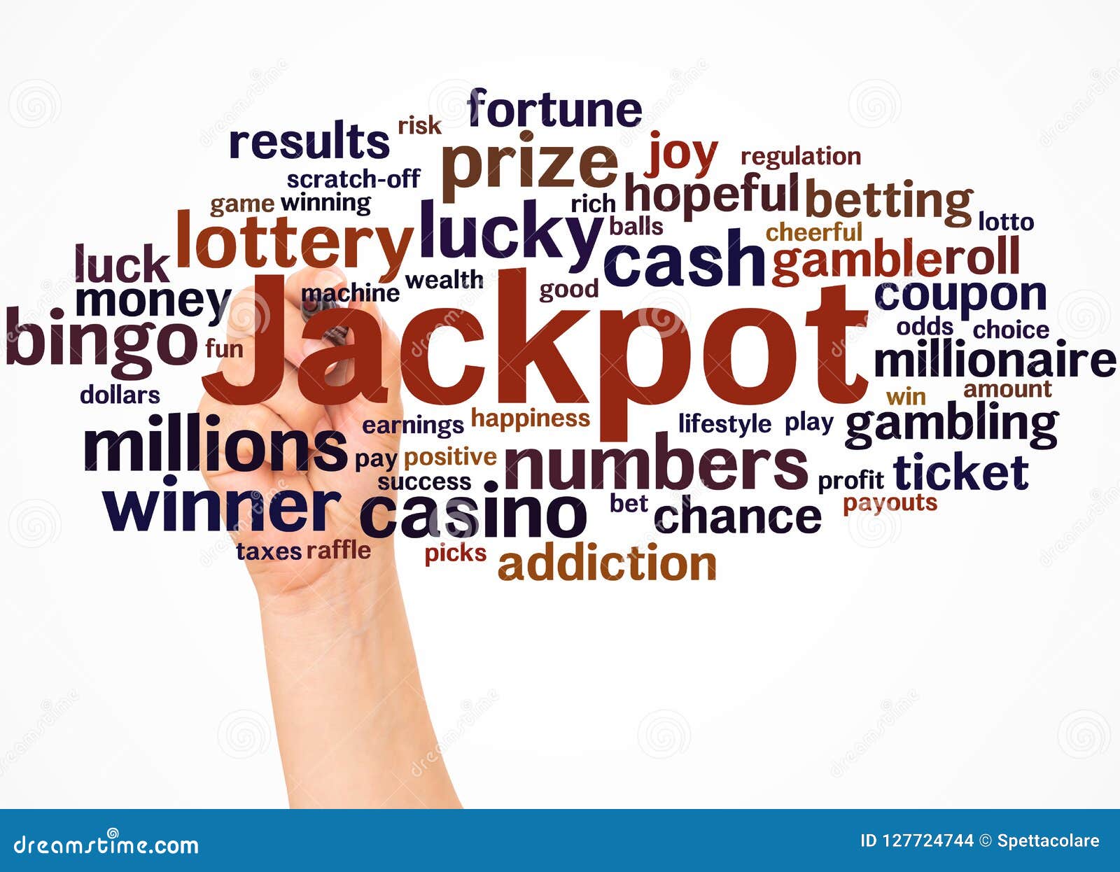 Jackpot Word Cloud and Hand with Marker Concept Stock Illustration ...