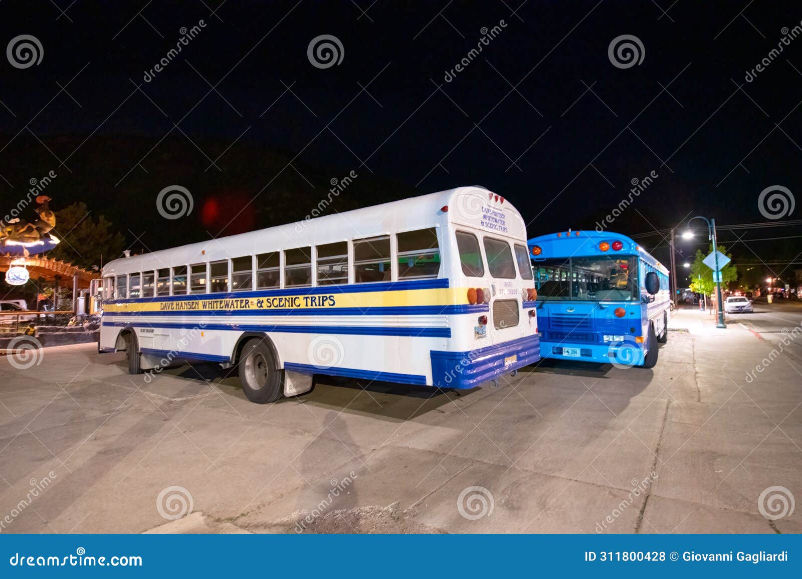 Jackson Hole, WY - July 10, 2019: Public Buses at the Parking at Night ...