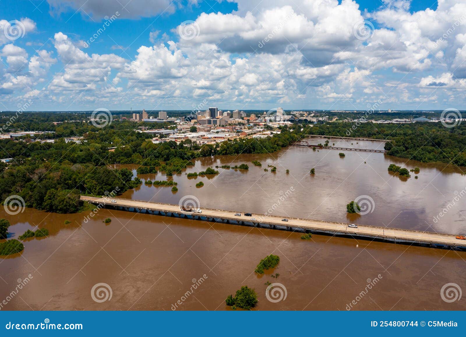 Jackson, MS Skyline with Flooding Pearl River in the Foreground Stock ...